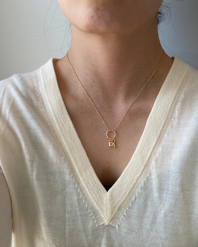 Gold Tiny Mini Lock and Key Necklace - Brass Over 18K Gold Dipped - Etsy
