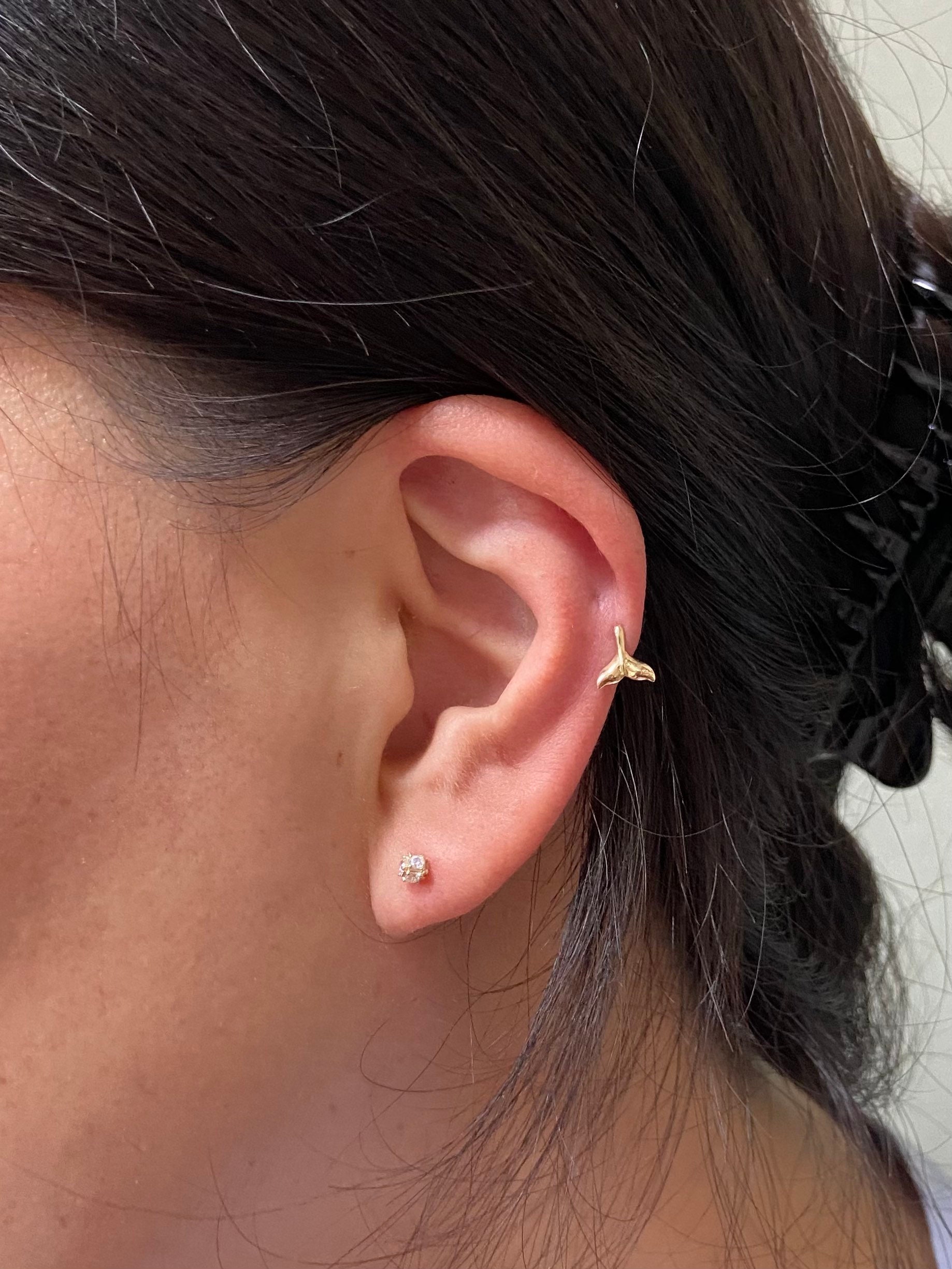 10K Solid Gold/ Whale Tail Ear PiercingCartilage | Etsy