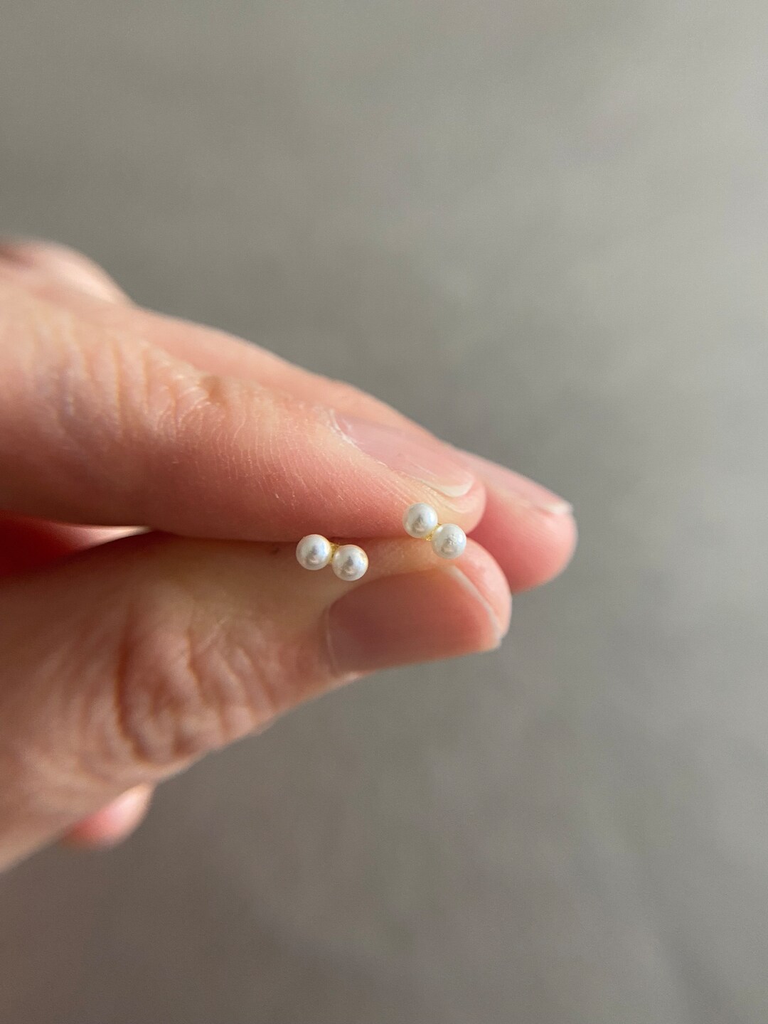 10K Solid Gold/ Tiny Double Pearl Stud Earrings - 10K Solid Gold - Etsy
