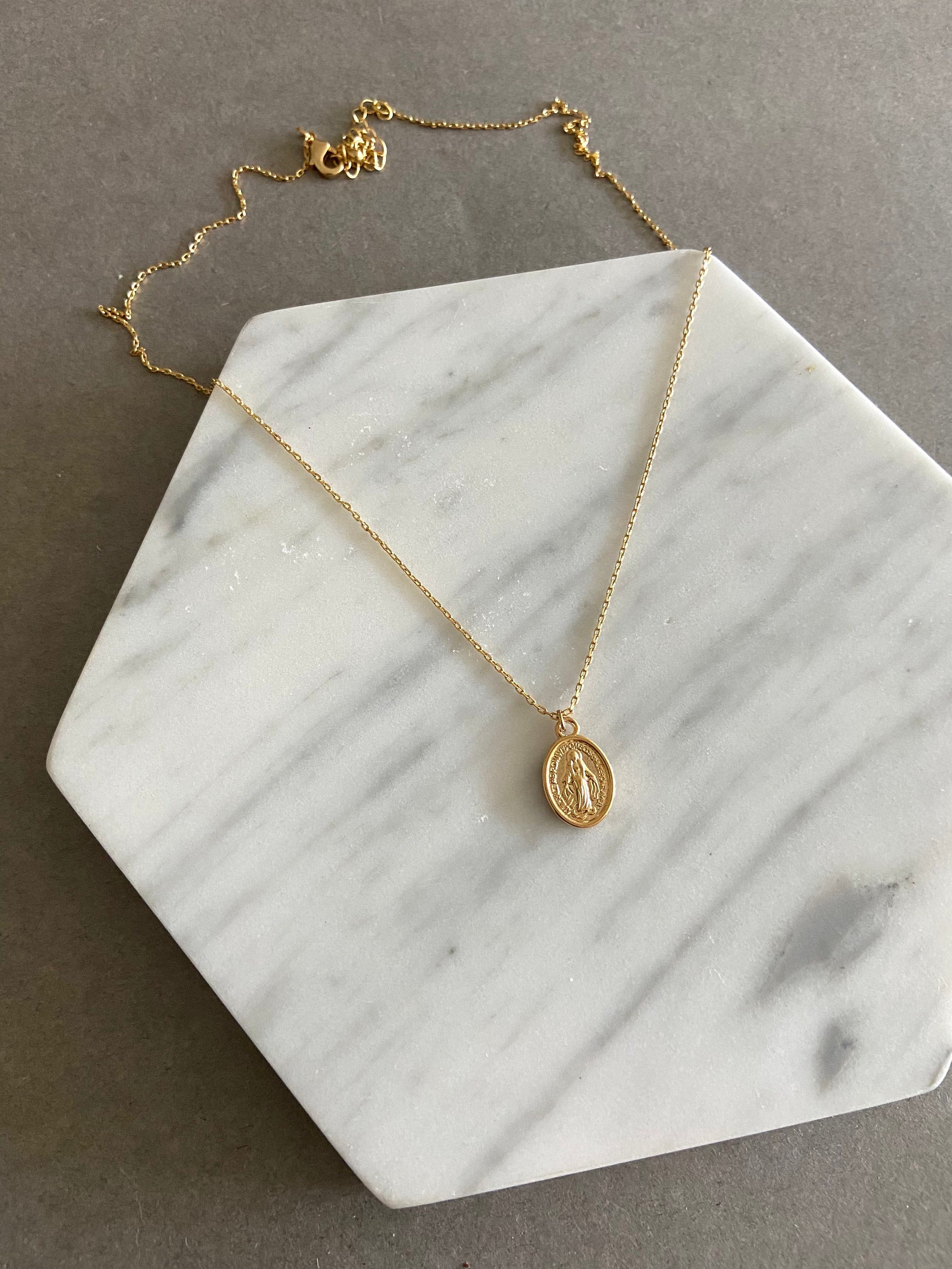 Gold Tiny Mini Virgin Mary Coin Necklace Brass Over 18K Gold | Etsy