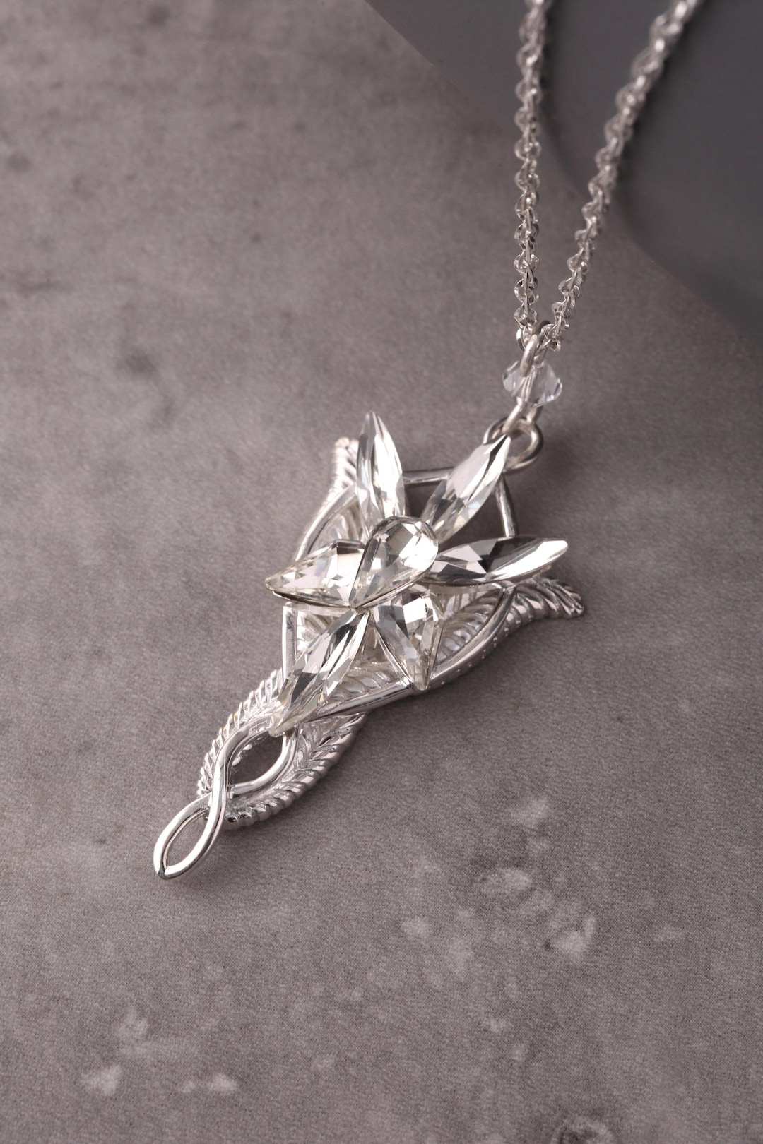 925 STERLING SILVER Evenstar Arwen Necklace – Engraved Crystal Cubic ...