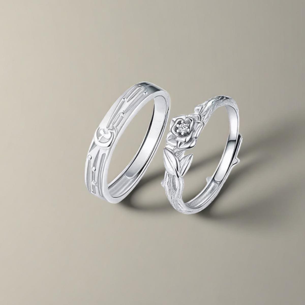 925 Sterling Silver Rose & Little Prince Wedding Ring Set, Adjustable ...