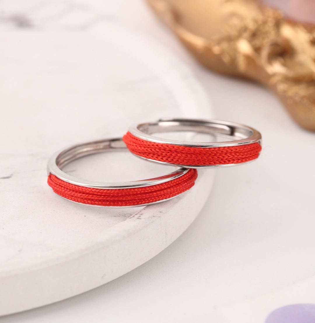925 Sterling Silver Binding Red String Matching Rings • Free Engraved ...