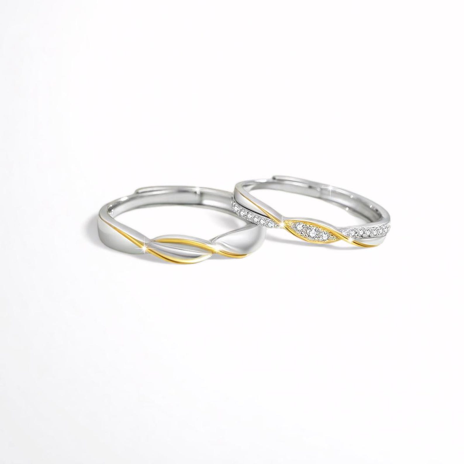 925 STERLING SILVER Mobius Wedding Ring Set, Two Tone Matching Rings ...