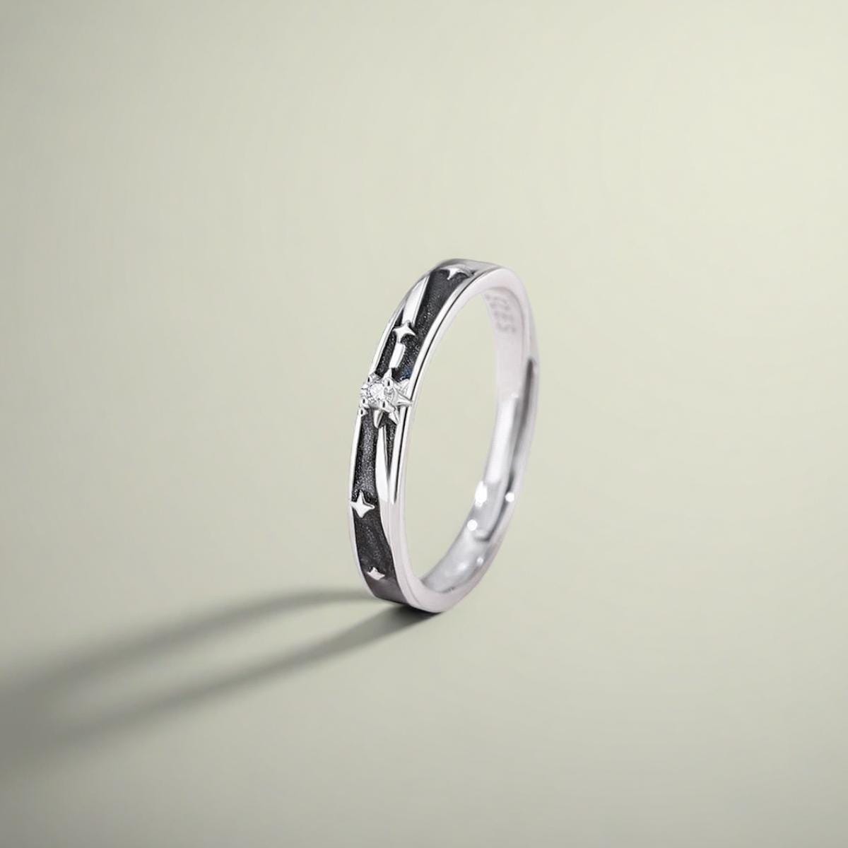 Pink Starry Sky Couple Rings in 925 Sterling Silver, Adjustable ...