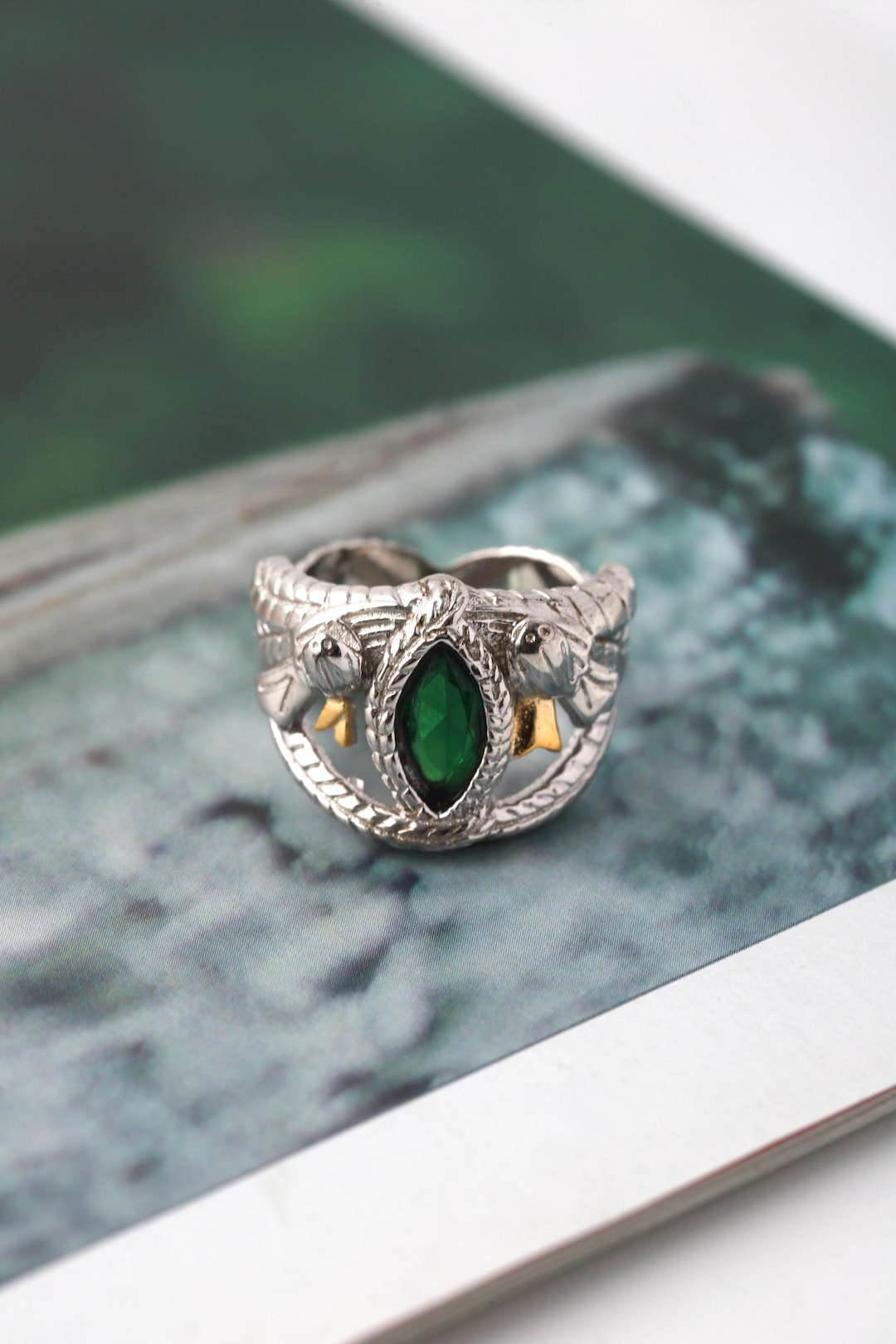 925 STERLING SILVER Ring of Barahir, Two Snakes Wedding Ring, Aragorn ...