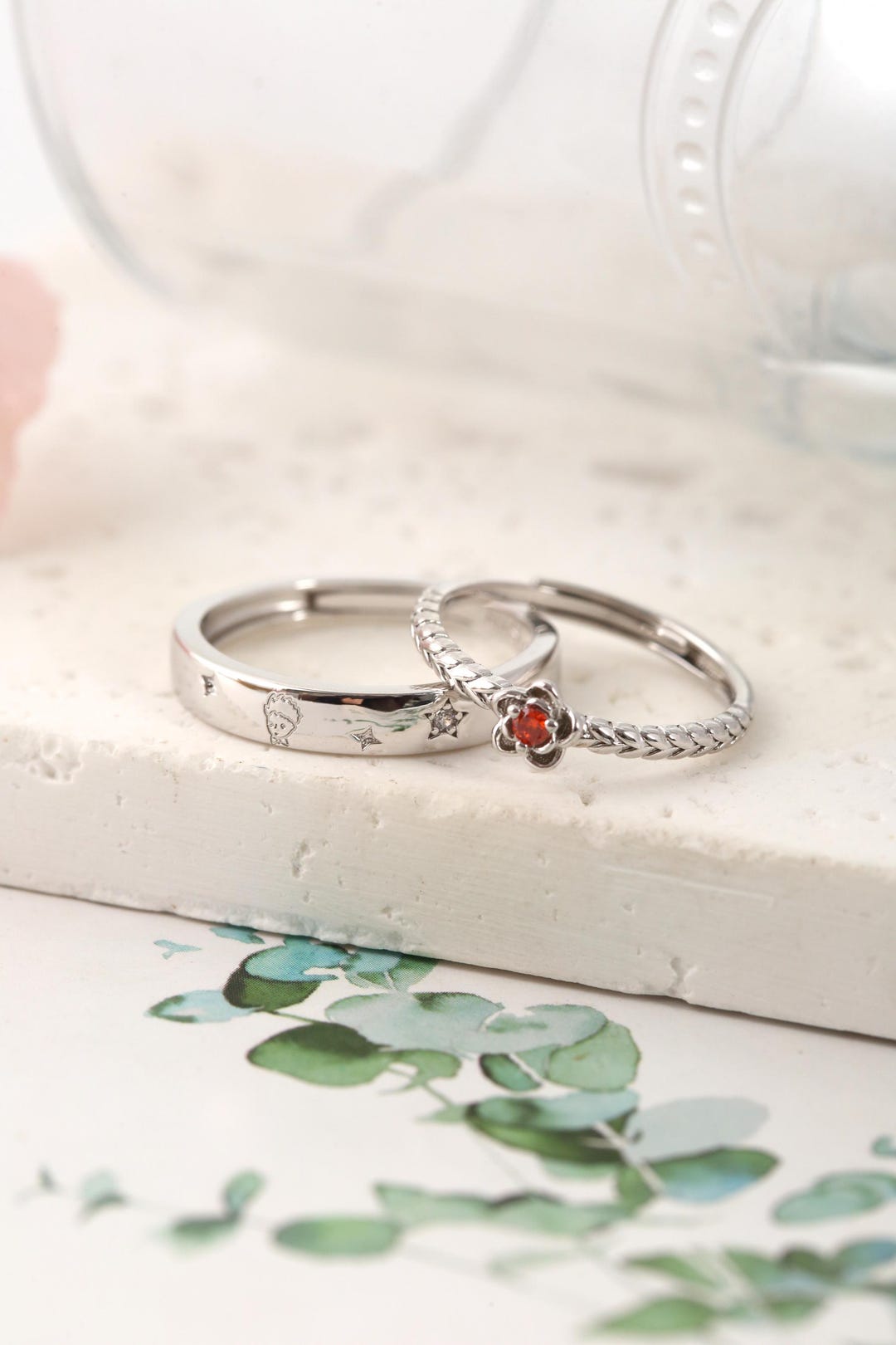 999 Sterling Silver Little Princess & Rose Matching Rings, Promise ...