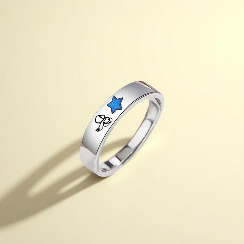 Little Prince & Fox Matching Couple Rings in 925 Sterling Silver, Star ...