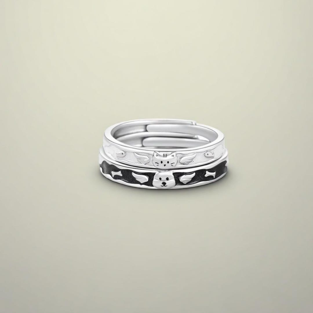 999 Sterling Silver Beloved Cat & Dog Wing Matching Rings, Free ...