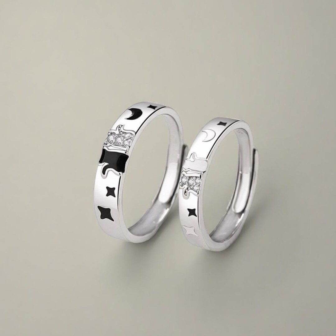 925 Sterling Silver Cat Couple Rings, Cute Matching Rings for Lovers ...
