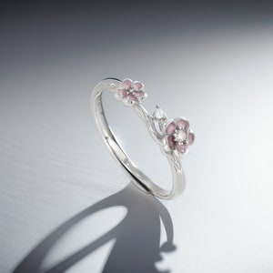 925 STERLING SILVER Fuji Mountain & Sakura Couple Rings Free Engraved ...