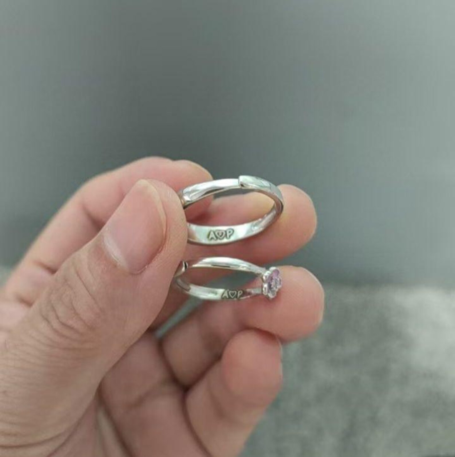 925 STERLING SILVER Fuji Mountain & Sakura Couple Rings • Free Engraved ...