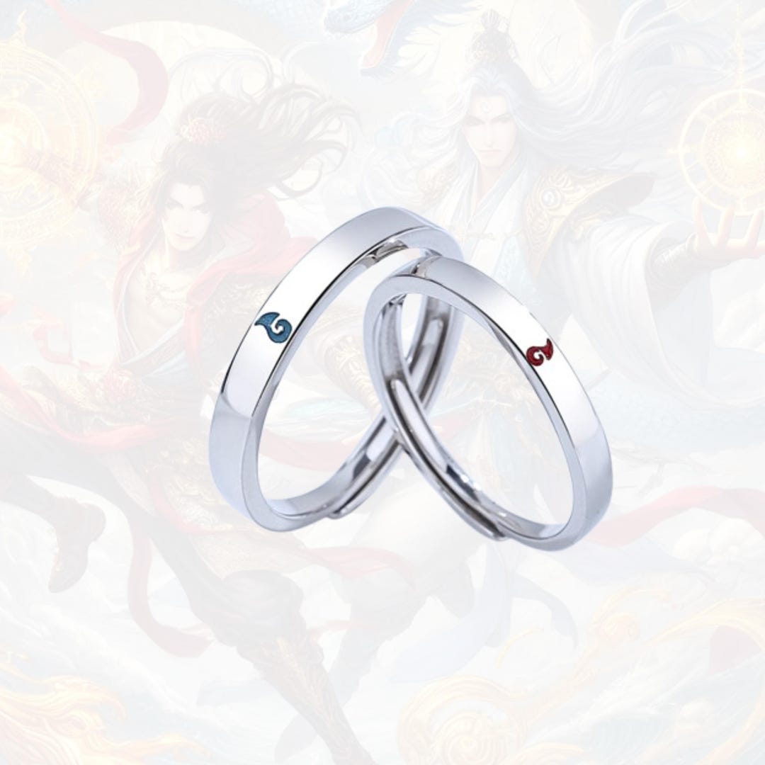 925 STERLING SILVER Ne Zha & Ao Bing Matching Rings, Friendship Rings ...