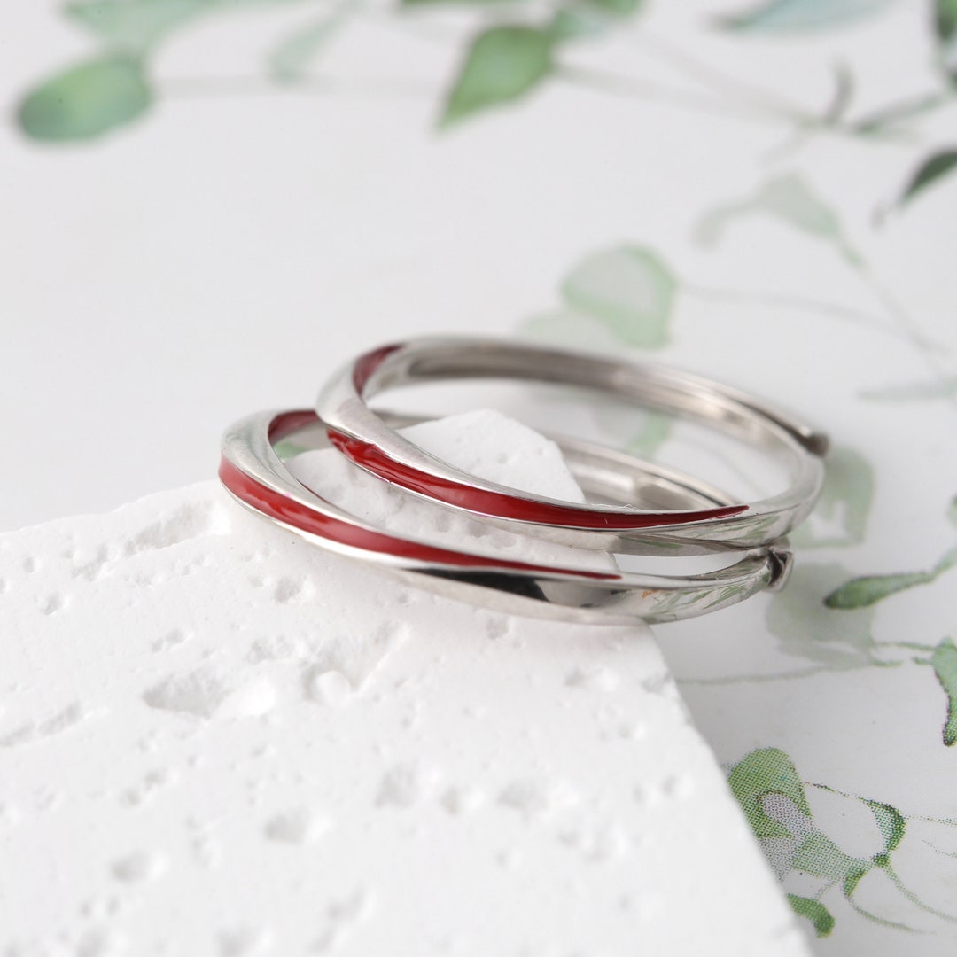 You Are My Fate Matching Rings • Red String • Enamel • Free Engraving ...