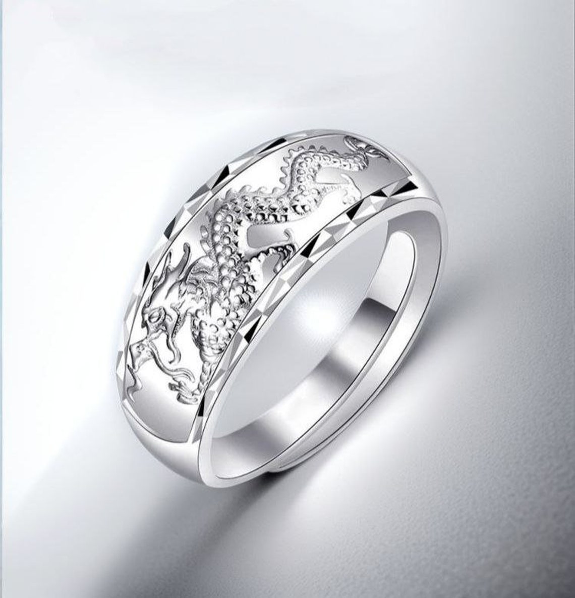 990 STERLING SILVER Carved Dragon Phoenix Wedding Band Set • Free ...