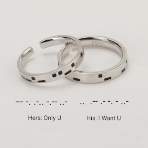 925 STERLING SILVER Morse Code Matching Couple Rings, Free Engraving ...