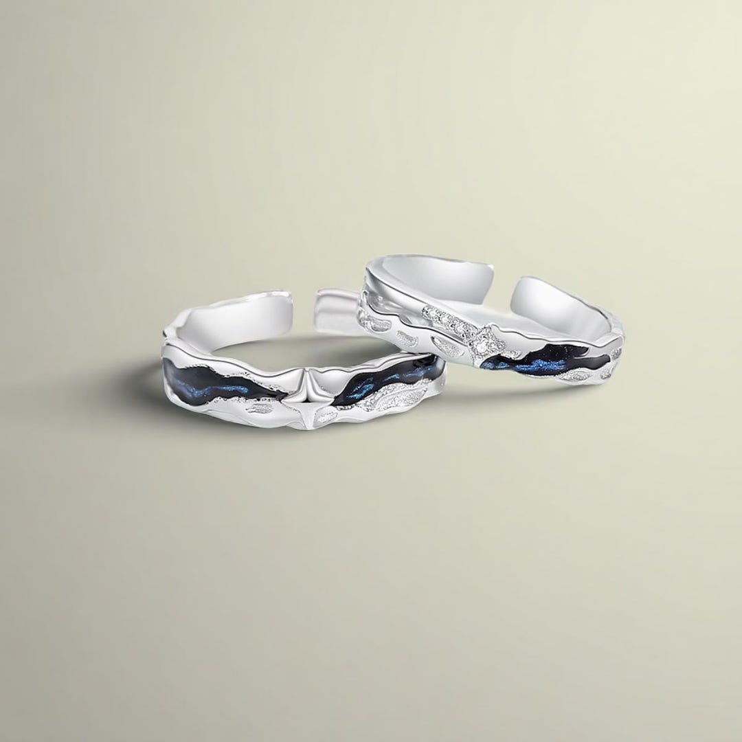 Eternal Starlight Couple Rings in 925 Sterling Silver, Free Engraved ...