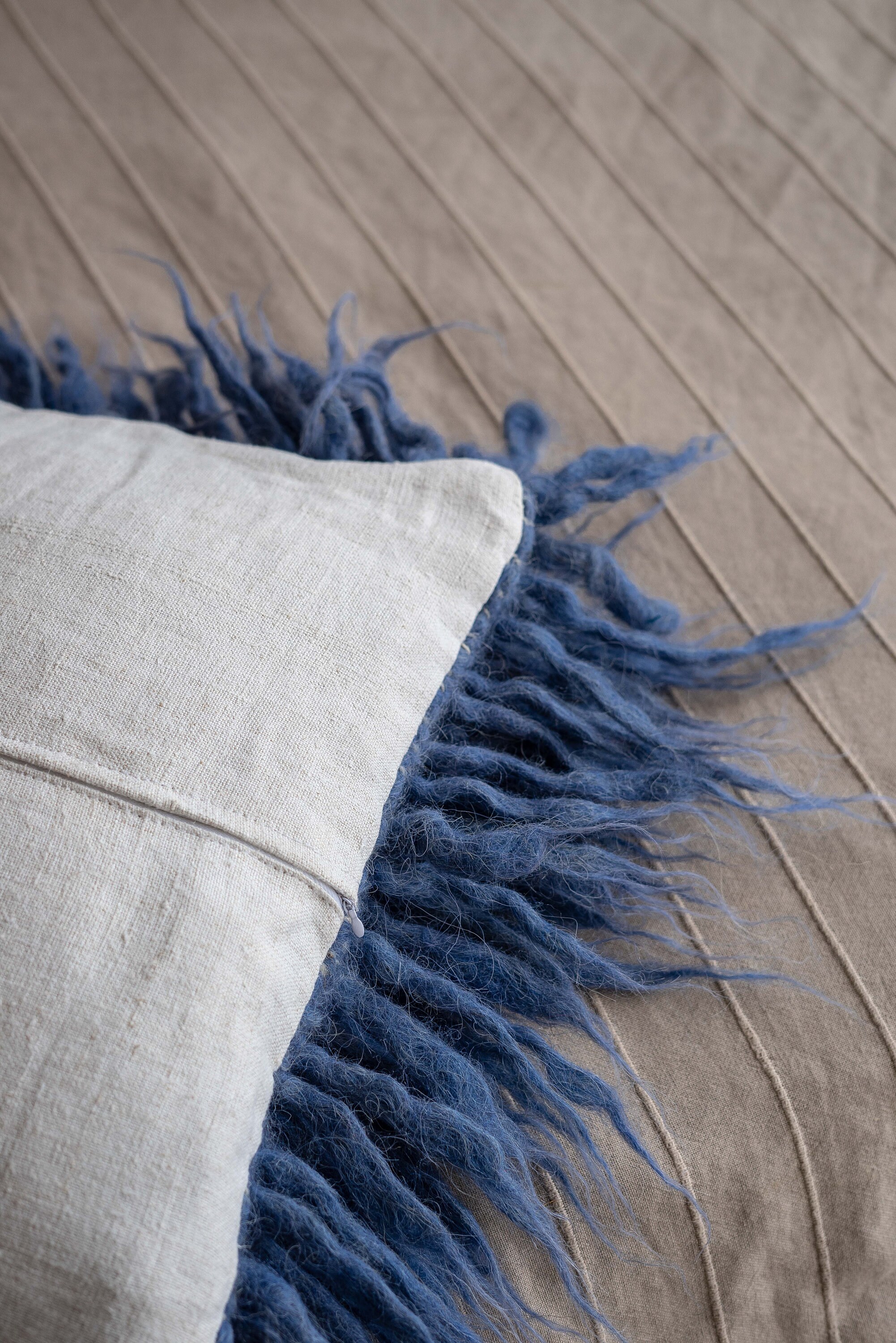 Shaggy Wool Pillow Organic Wool Pillow Boho Textured Pillow Cover Linen ...