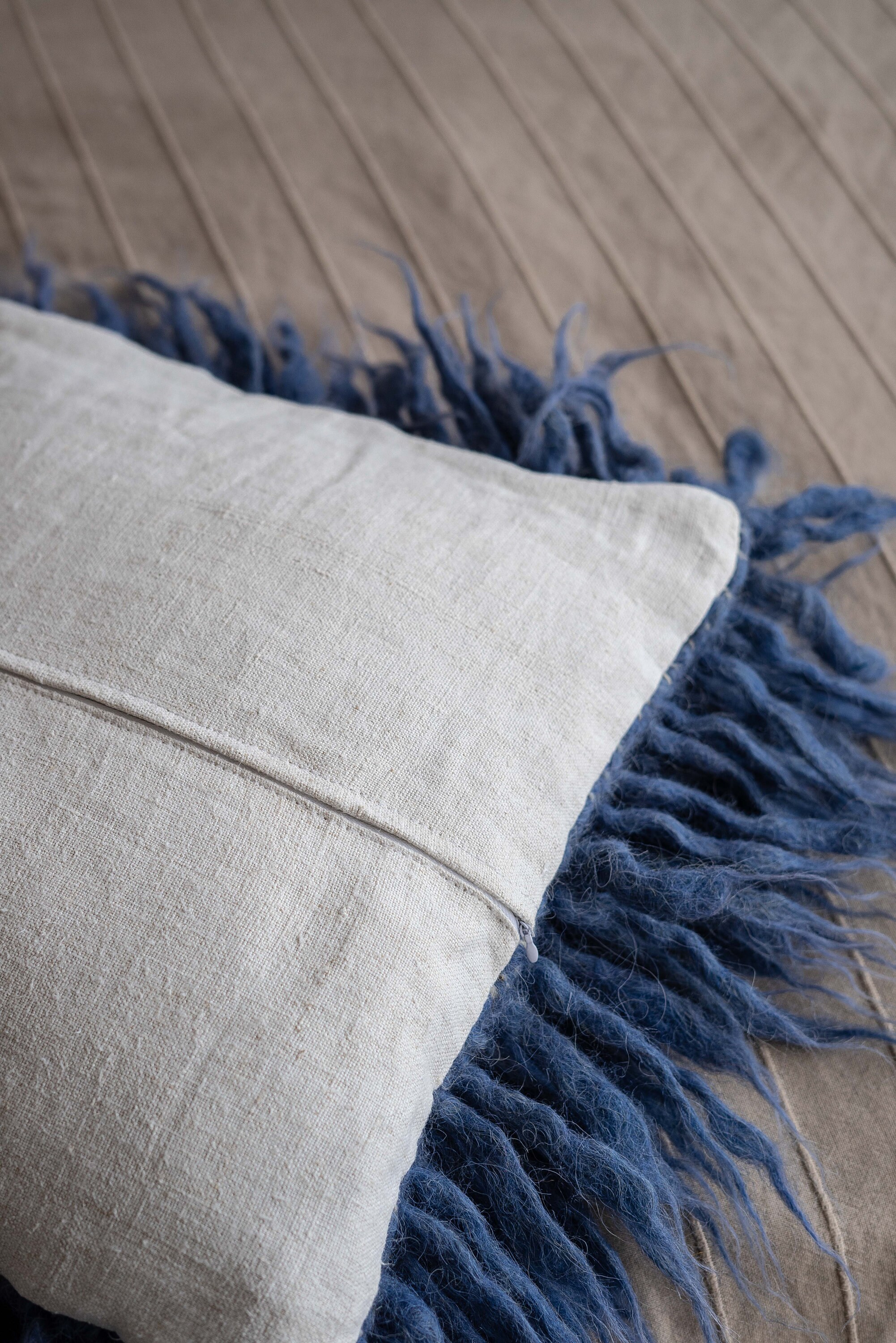 Shaggy Wool Pillow Organic Wool Pillow Boho Textured Pillow Cover Linen ...