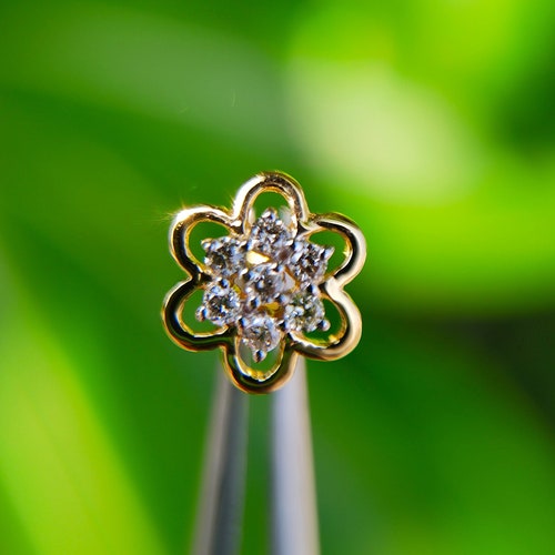 14K 18K Solid Gold Genuine Diamond Snowflake Cartilage Flower - Etsy