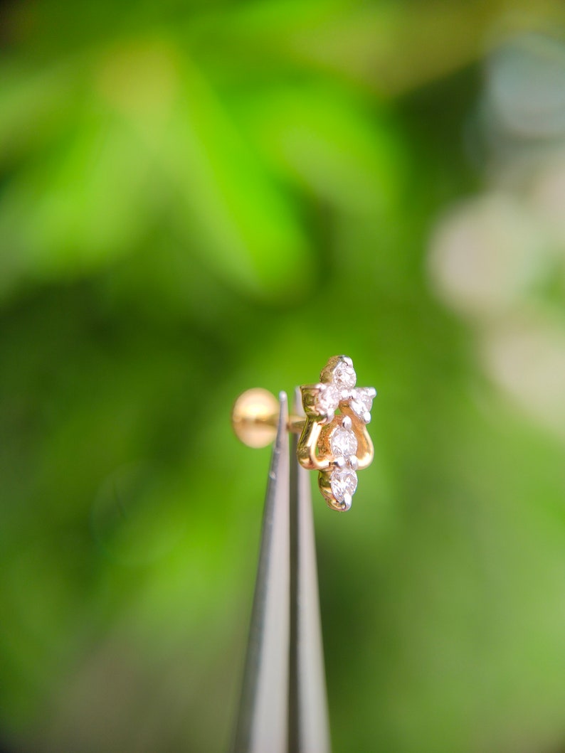 14K Gold Real Diamond Piercing Earrings, Minimal Indian Inspired Studs ...