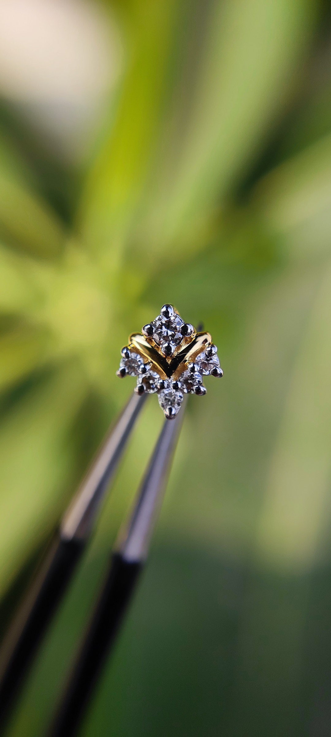 Natural Diamond V Shape Clustered Stud Earring 14k Solid Gold ...
