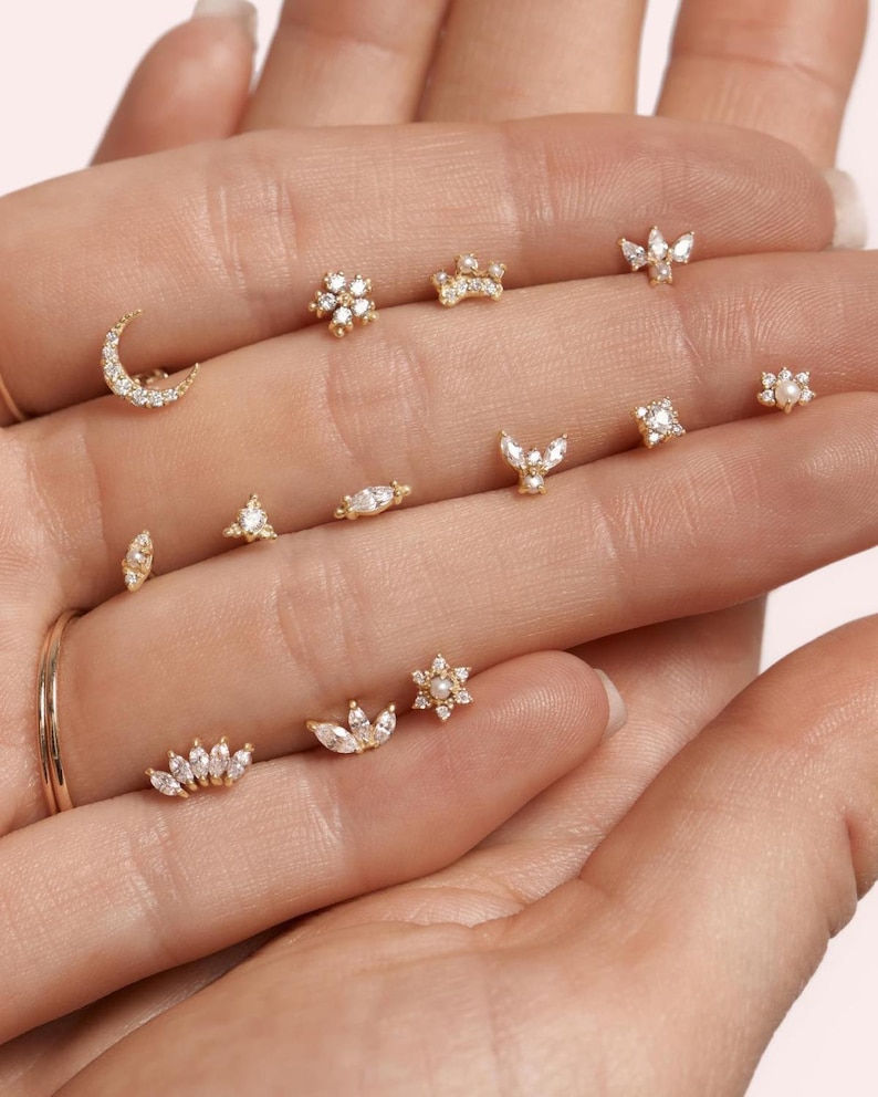 14k Solid Gold Cartilage Gold Stud Earrings Conch Earrings - Etsy