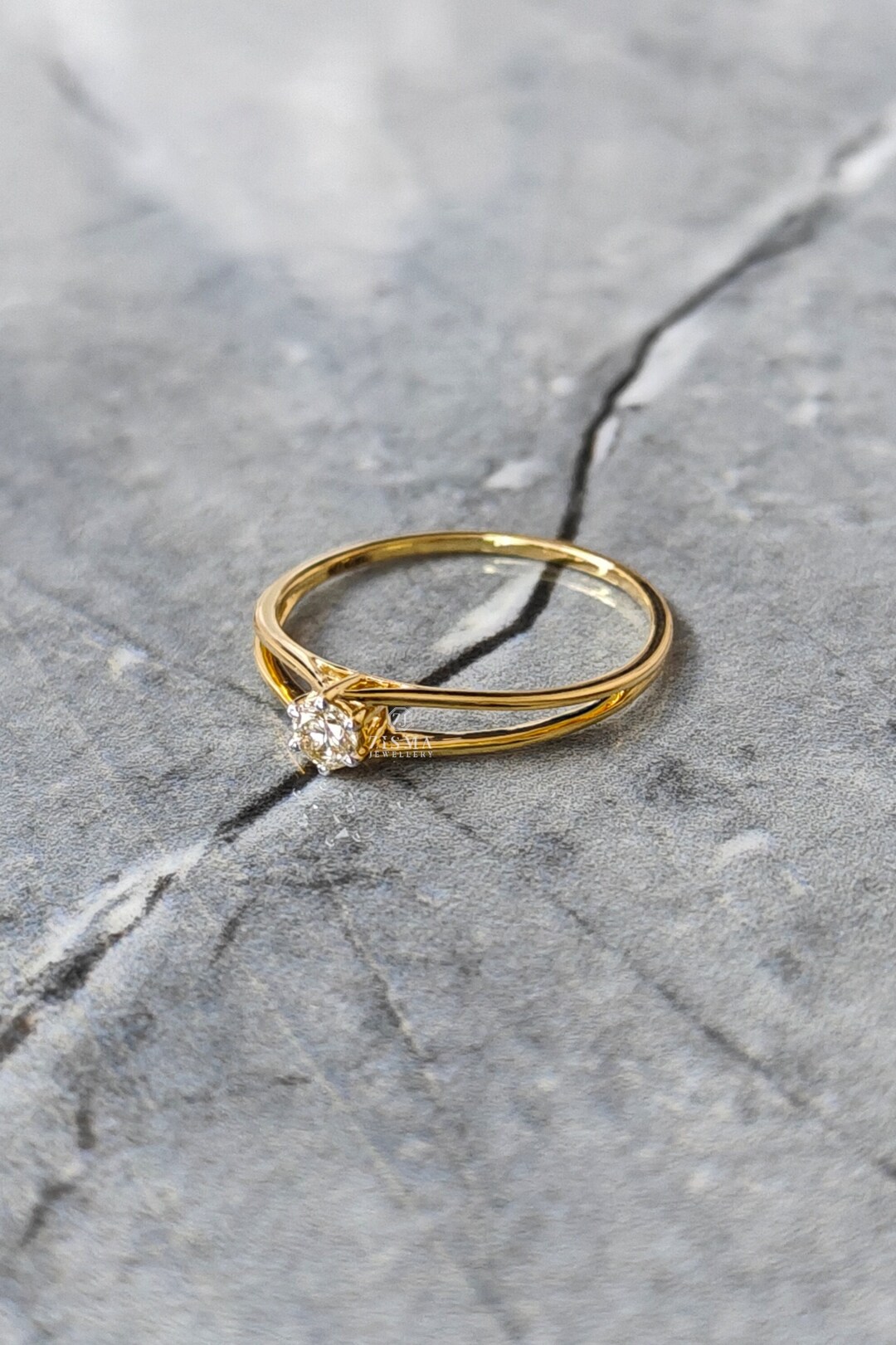 14k Gold Minimalist Engagement Ring / Small Diamond Ring / Dainty ...