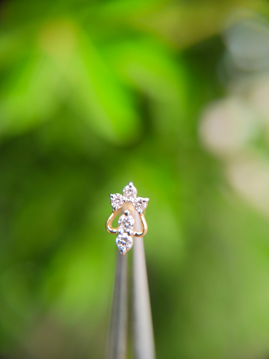 14K Gold Real Diamond Piercing Earrings, Minimal Indian Inspired Studs ...