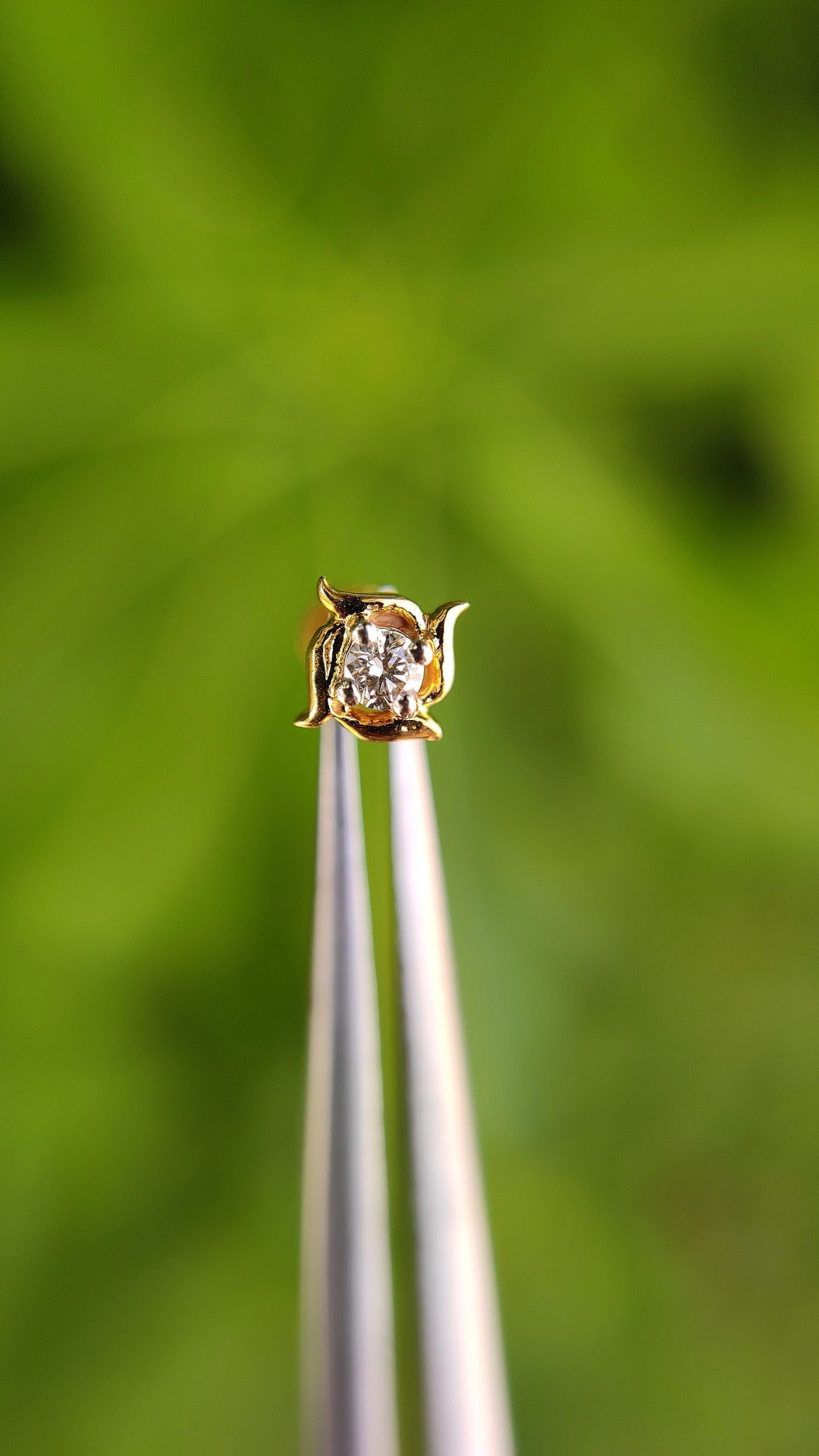 14k Gold Diamond Helix Piercing, Cartilage Earring, Diamond Piercing ...