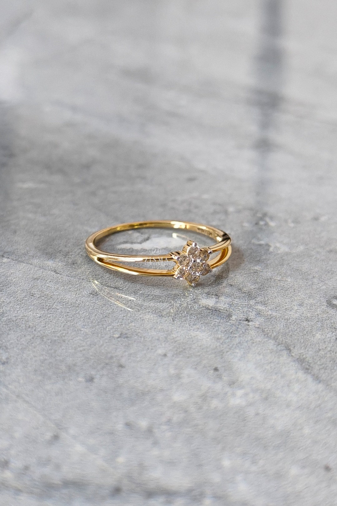 Solid Gold Diamond Flower Ring, Split Shank, 14k 18k Gold - Etsy