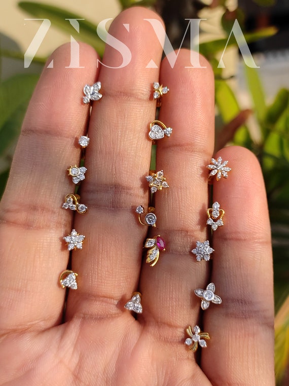 ZISMAjewellery Diamond Solitaire Studs Pear Diamond Small Diamond Stud Earrings 14K White Yellow Gold Stacking Solitaire Diamond Internally Threaded