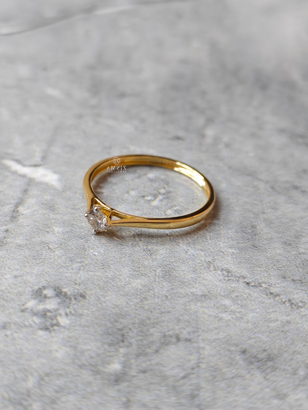 Dainty Diamond Ring, Solid 14K 18K Gold, 0.14 Carat Diamond Ring, Small ...