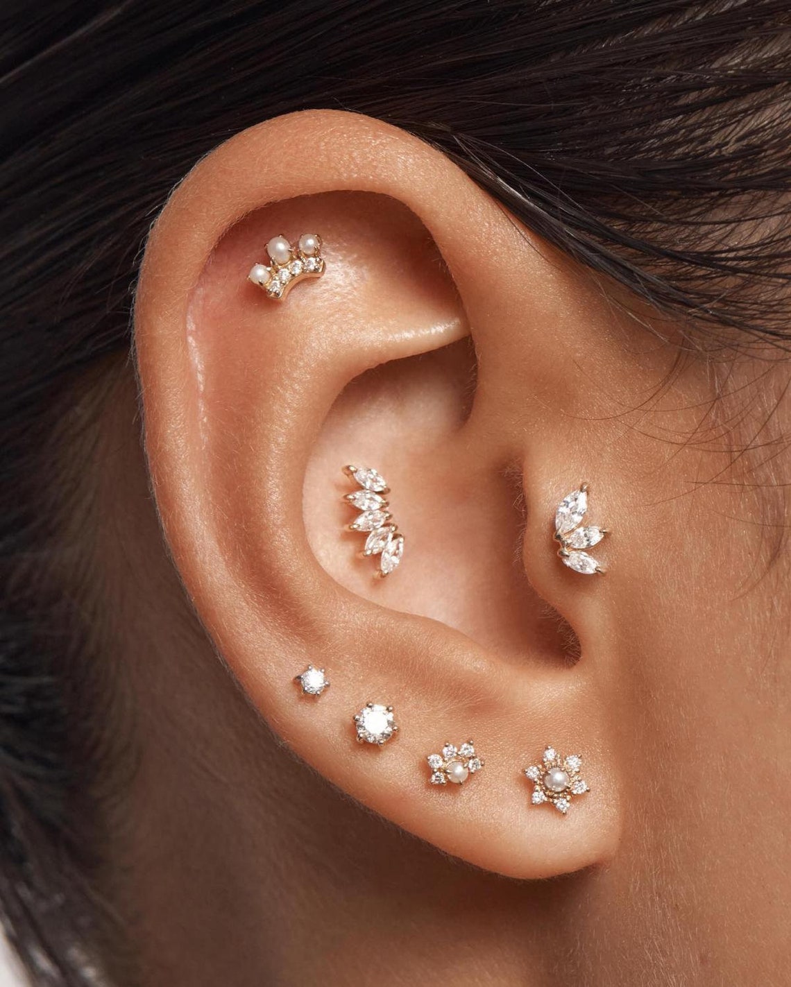 14k Solid Gold Cartilage Gold Stud Earrings Conch Earrings - Etsy