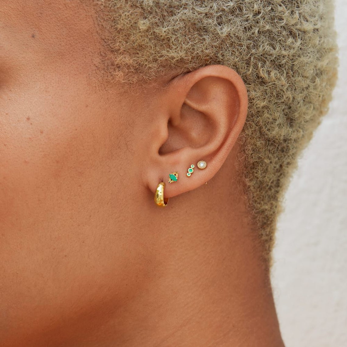 14K Gold Diamond Sun Ray Diamond Piercing Earring 14k Gold - Etsy