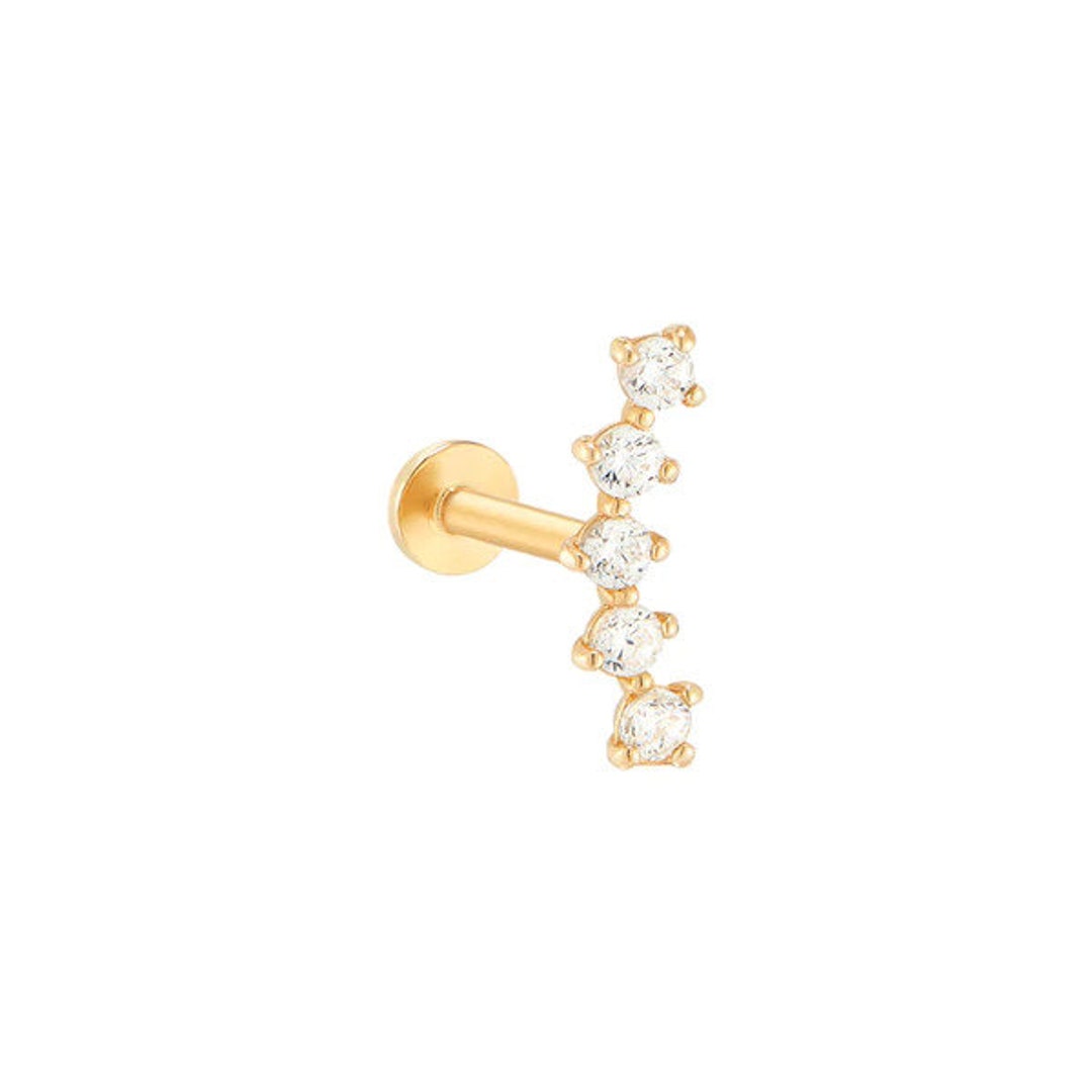 14K Solid Gold Diamond Flat Back Stud | Internally Threaded Labret ...