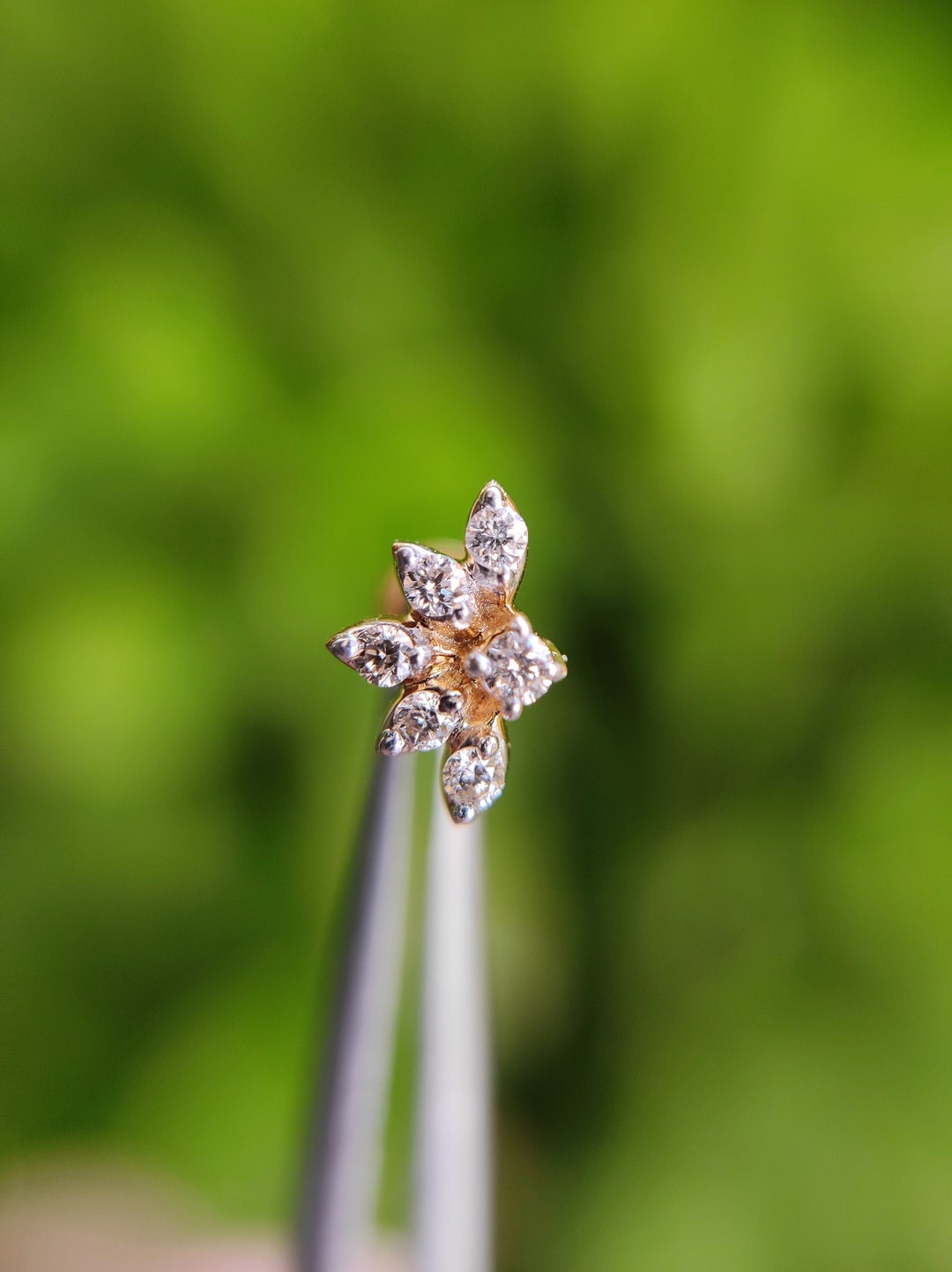 14K Solid Gold Genuine Diamond Elf Leaf Stud, Cartilage, Tragus, Helix ...