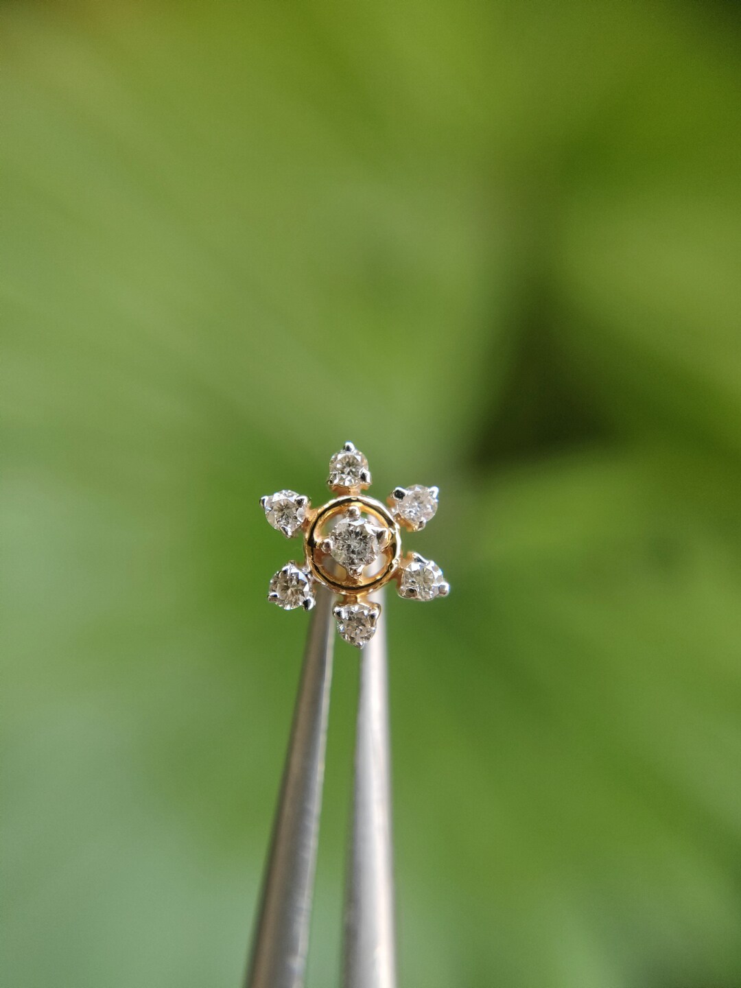 14K 18K Solid Gold Genuine Diamond Snowflake Cartilage Flower Ear Stud ...