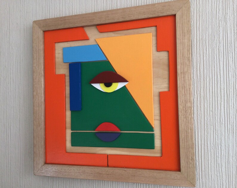 Small Cubism Face Portrait Wall Art Colourful 3D Wall Hanging Wood ...
