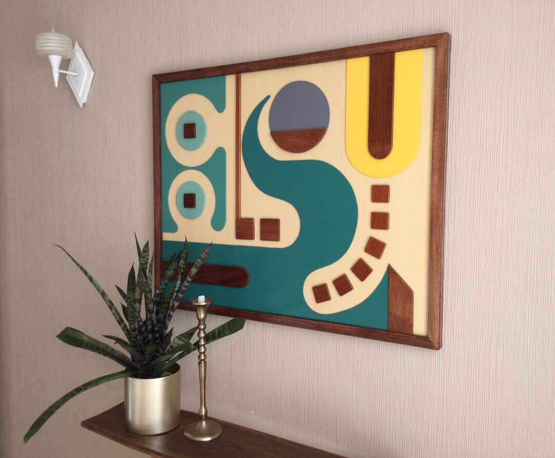 Modern Mid Century Eames Era Style Wall Art Colourful Wall Hanging Wood ...