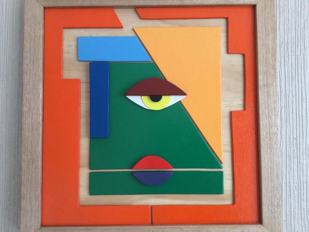 Small Cubism Face Portrait Wall Art Colourful 3D Wall Hanging Wood ...