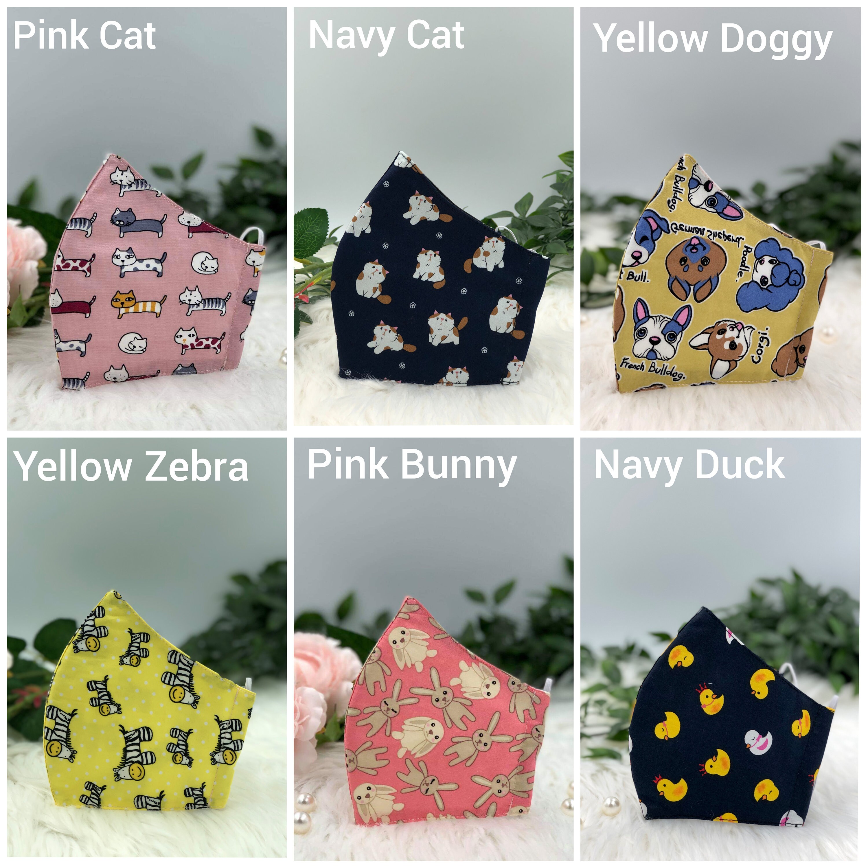 100% Cotton Cute Hand-made Face Mask With Filter Pocket Triple Layer ...