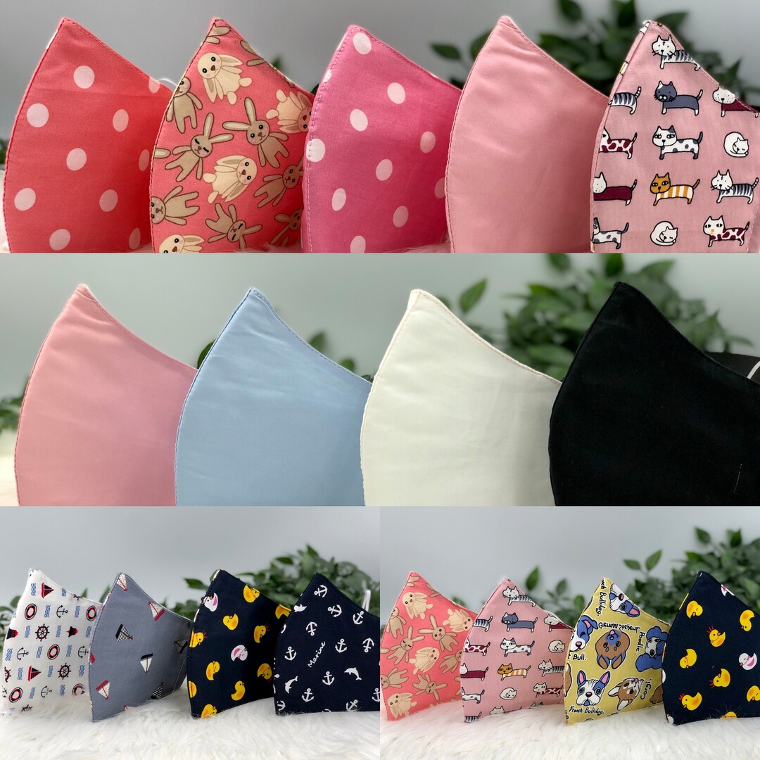 100% Cotton Cute Hand-made Face Mask With Filter Pocket Triple Layer ...