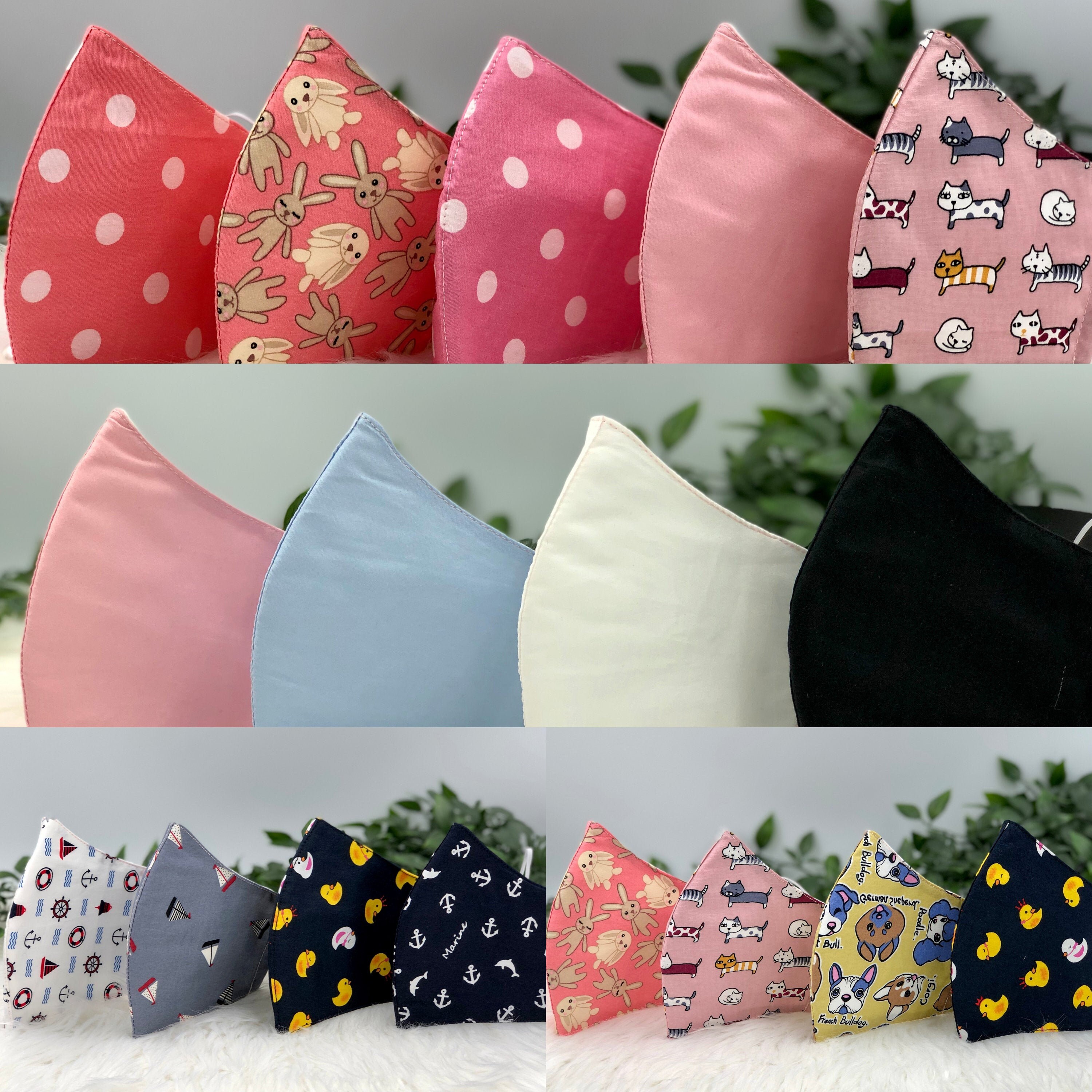 100% Cotton Cute Hand-made Face Mask With Filter Pocket Triple Layer ...