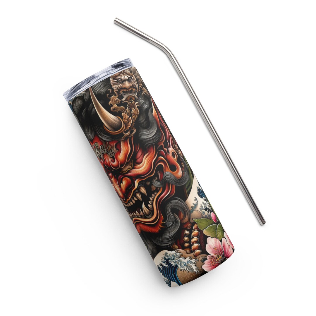 Japanese Oni Stainless Steel Tumbler 20 Oz With Metal Straw - Etsy