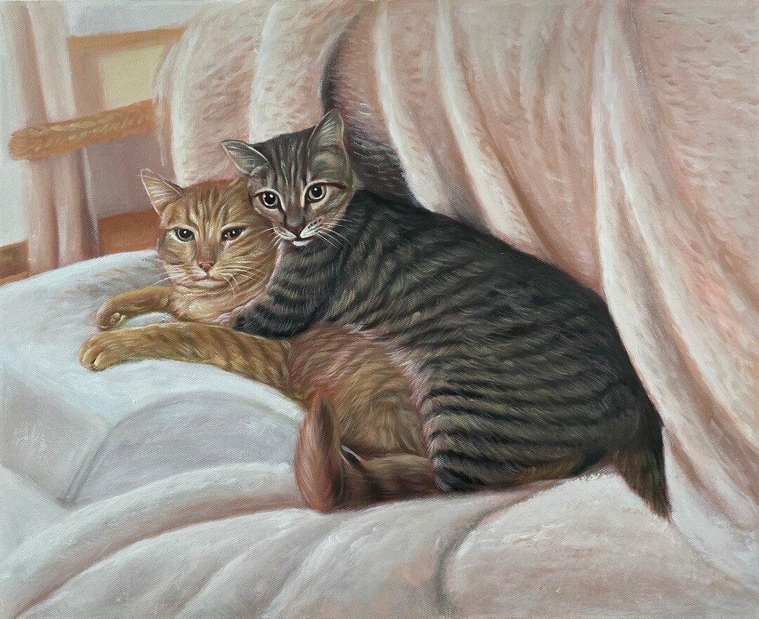 Custom Pet Gift, Cat Painting on Canvas, 2 Pet Portrait, Custom Cat Art ...