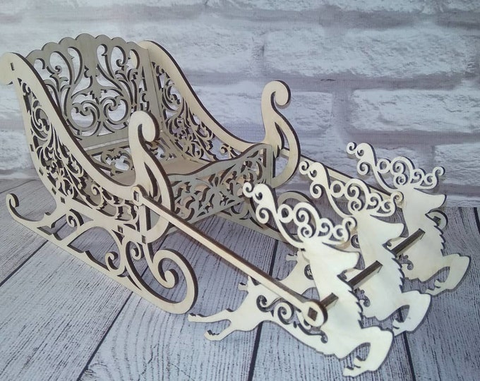 Santa's Sleigh and Three Reindeer Lasercut File 3D - Etsy