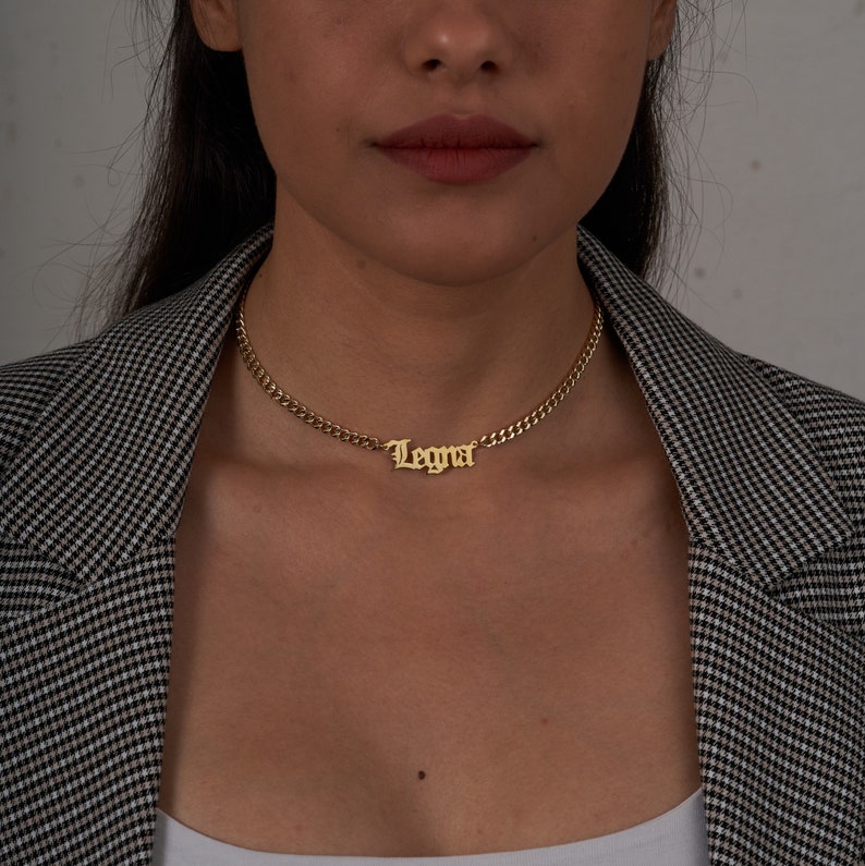 14k Gold Name Necklace Cuban Chain Necklace Personalized Etsy