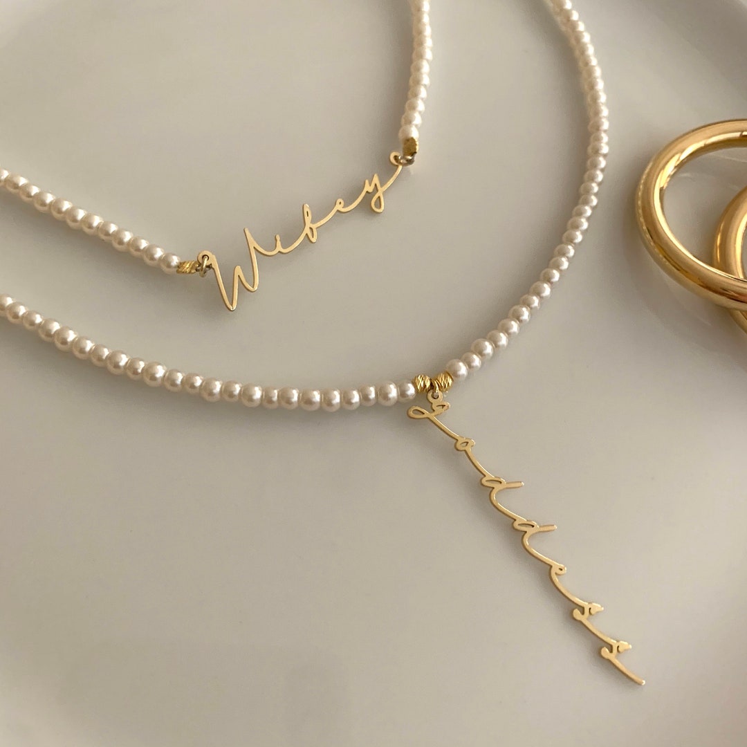 Pearl Name Necklace, Pearl Jewelry, Personalized Name Necklace, Unique ...