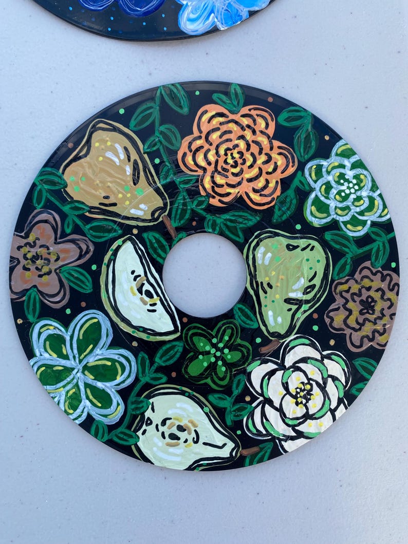 7” Pear Fruit & Flower Vinyl Record Painting - Etsy